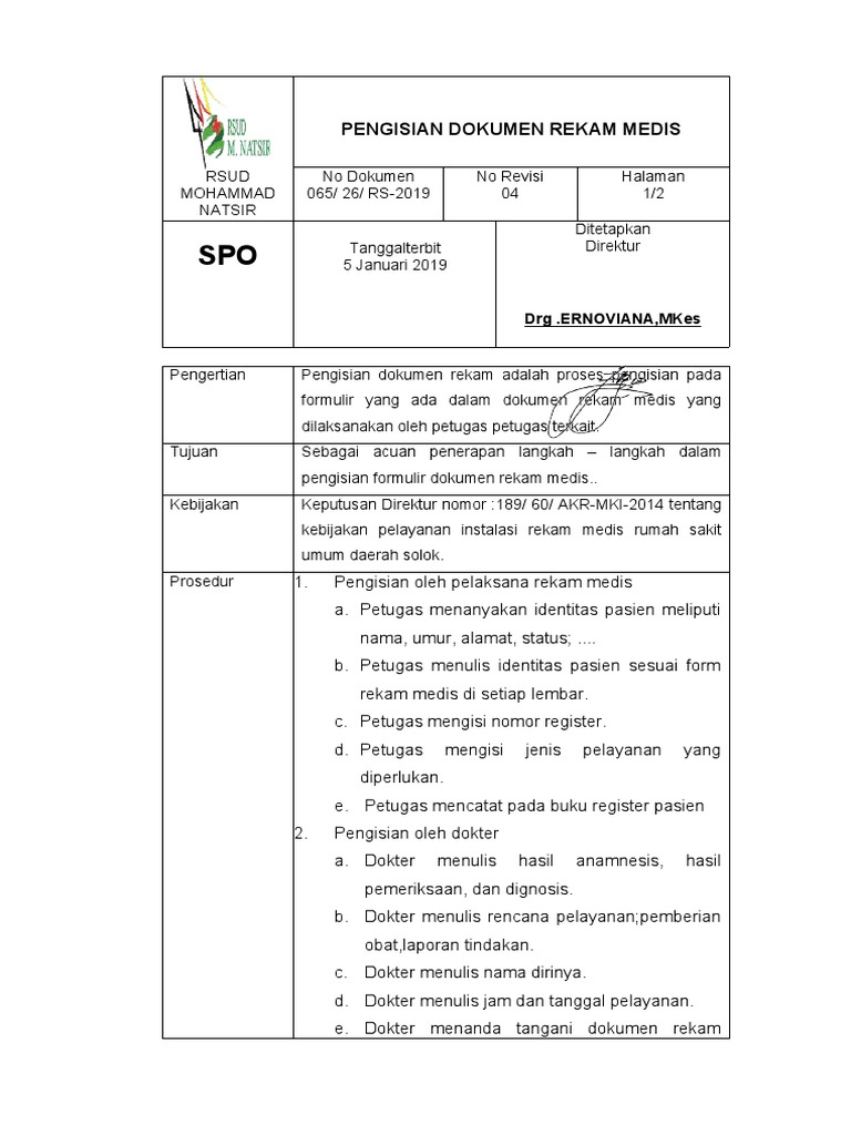 21 Spo Pengisian Dokumen Rekam Medis | PDF