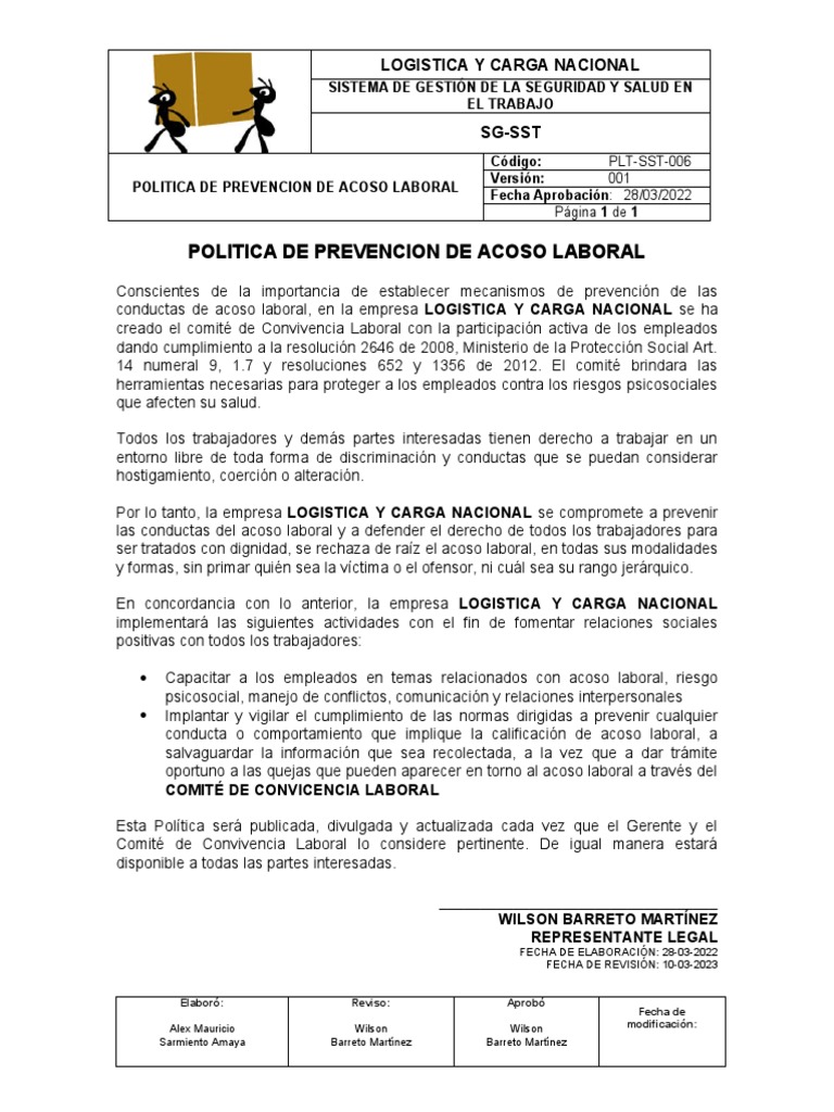 Politica De Prevencion De Acoso Laboral Descargar Gratis Pdf Acoso