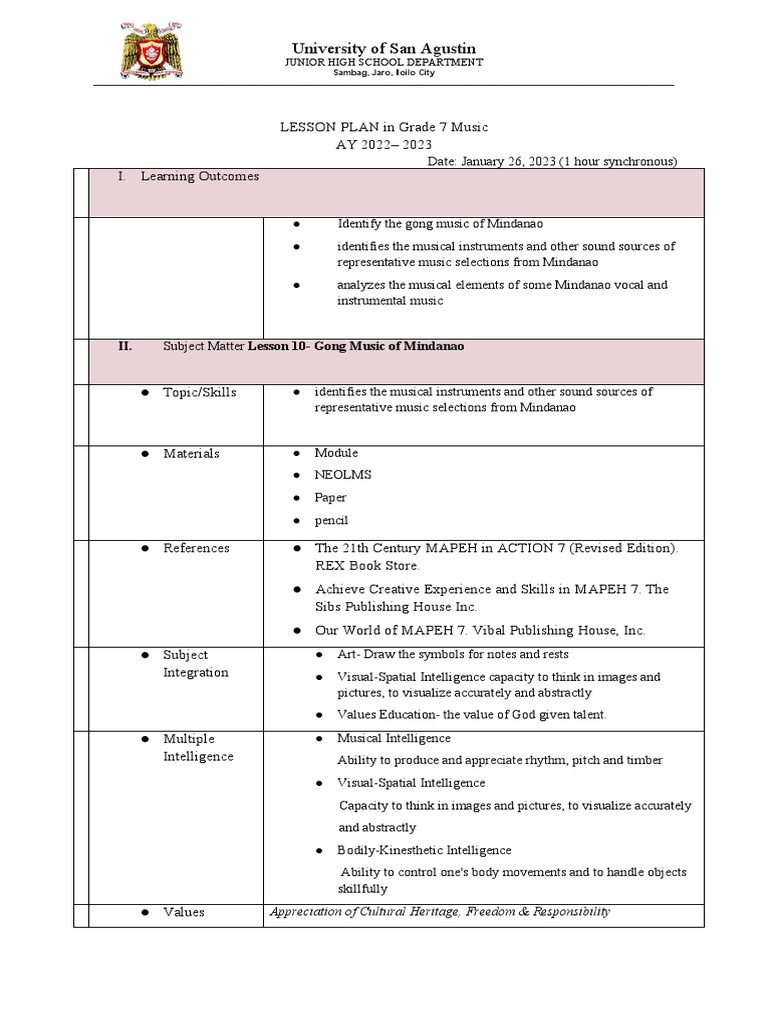 7 Music Lesson Plan Lesson 10 (Day 2) | PDF | Neuroscience | Cognitive ...