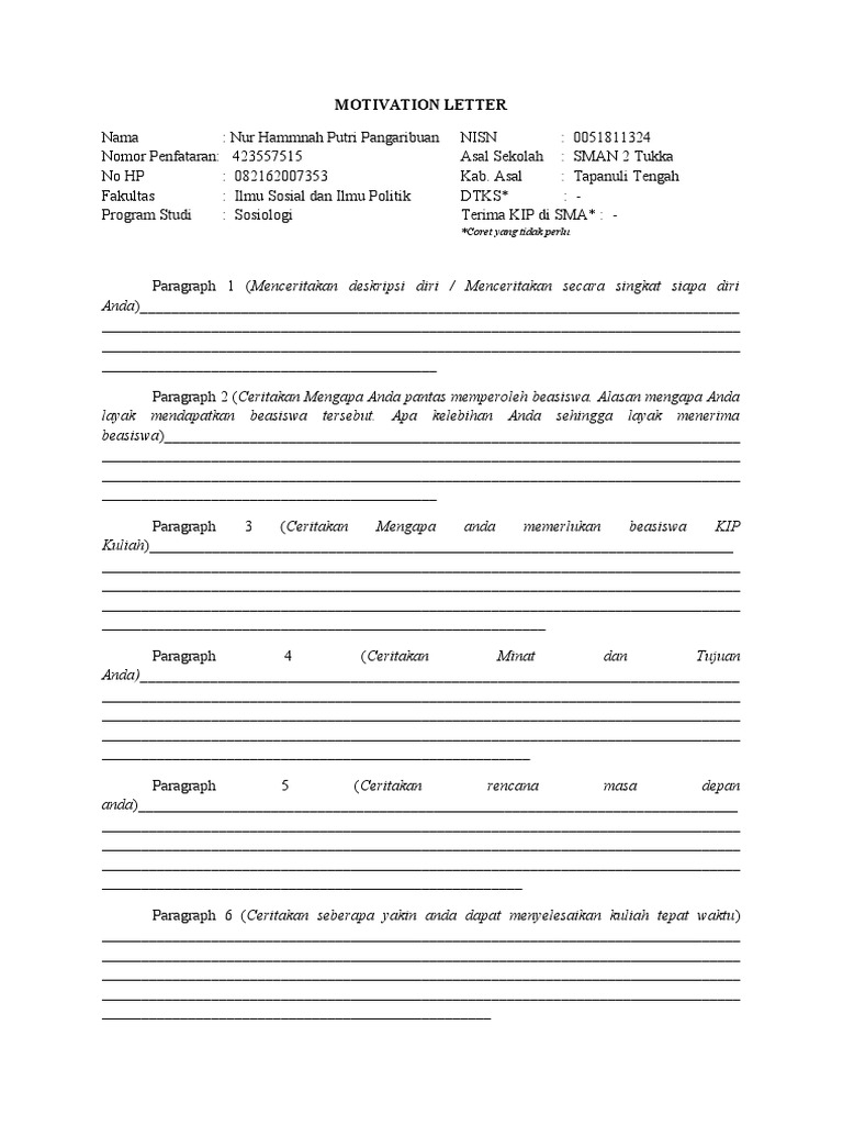 Contoh Motivation Letter | PDF
