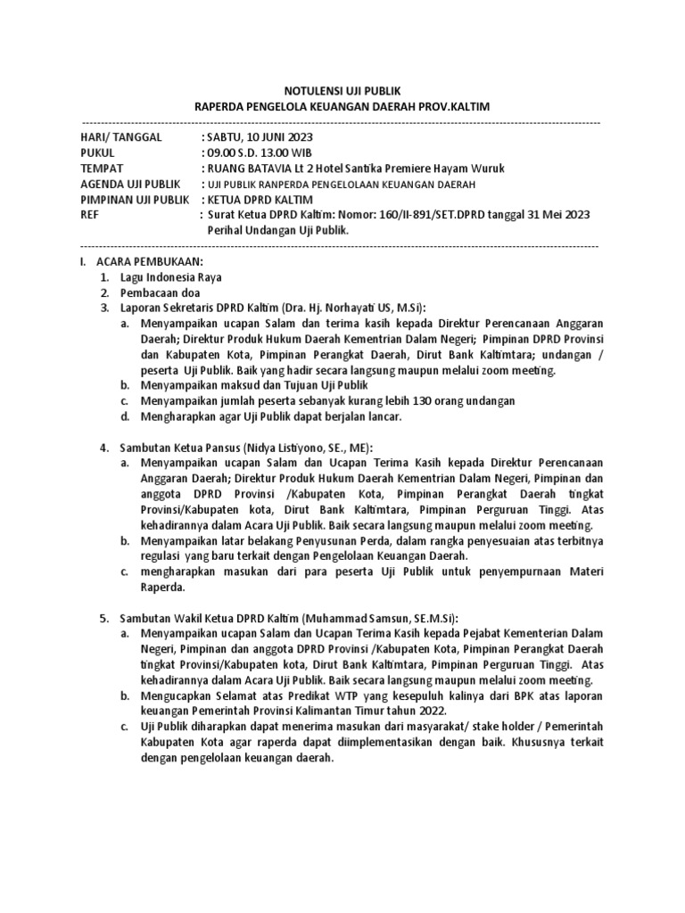 Notulensi 11 Uji Publik JKT TGL 10 Juni 2023 | PDF