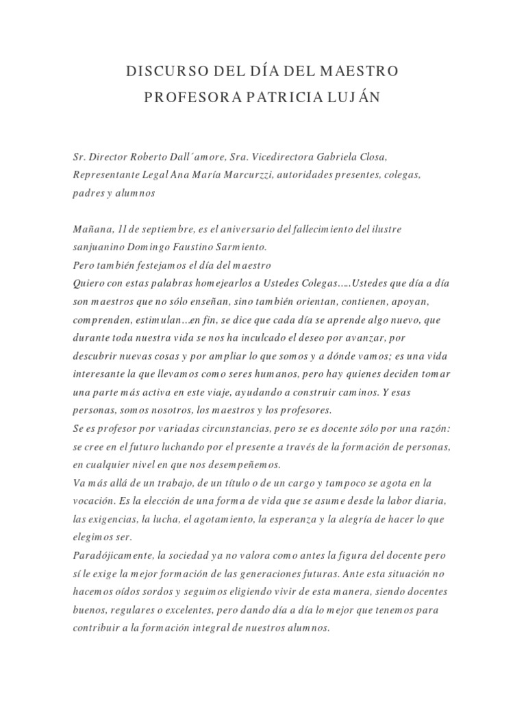 Discurso Día Del Maestro | PDF | Maestros | Enseñando