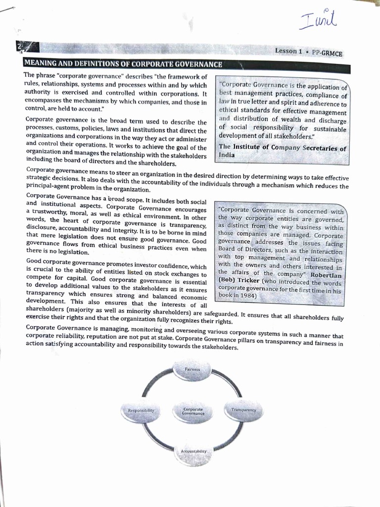 Corporate Governance Unit-1 | PDF | Governance | Corporate Governance