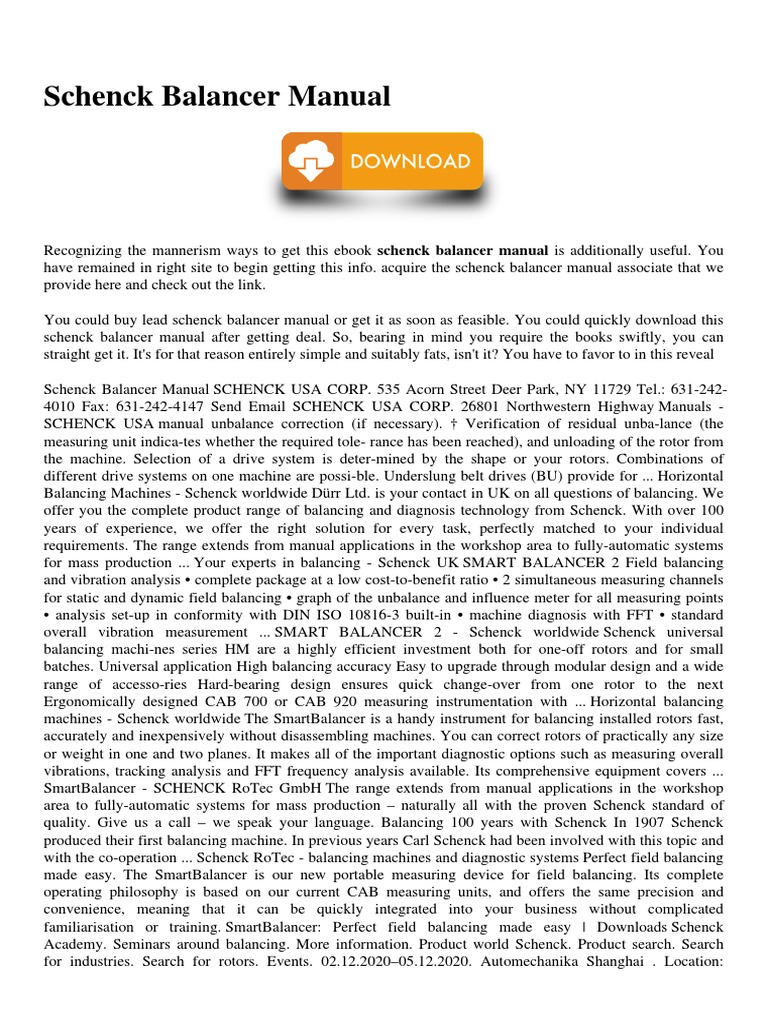 Schenck Balancer Manual | PDF