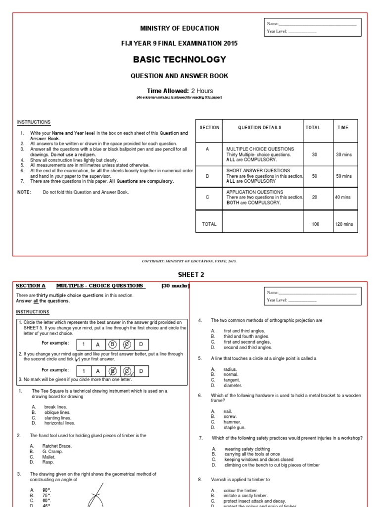 15 Year 9 Basic Technology QP AB | PDF | Sheet Metal | Shape
