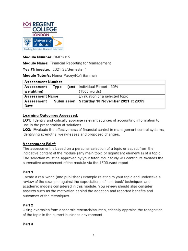 BMP6015 RRM - Assessment 1 Brief | PDF | Theory | Argument