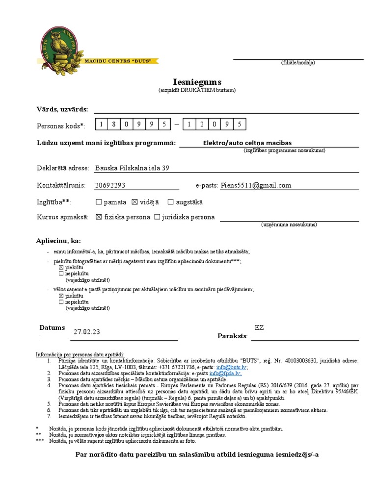 Iesniegums Kursiem Edmunds Zalstrups | PDF