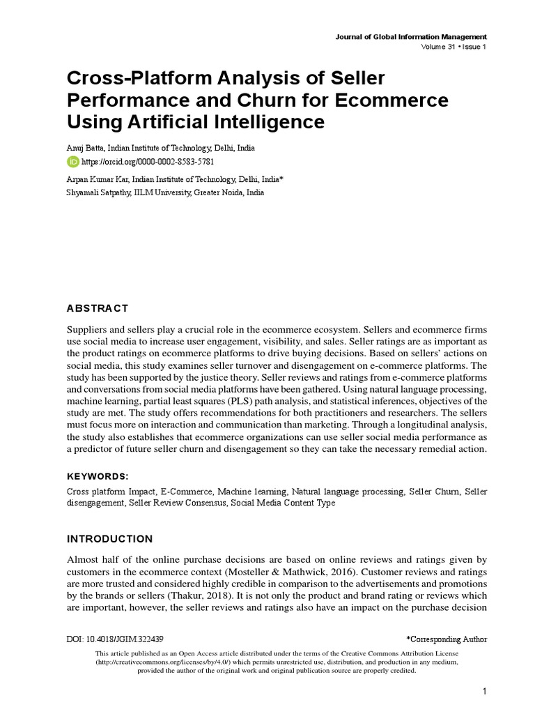 Cross Platform Analysis of Seller Performance and Churn For Ecommerce ... Cross Platform Analysis of Seller Performance and Churn For Ecommerce ...