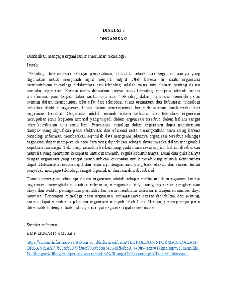 Jawaban Diskusi 7 Organisasi | PDF | Karier & Perkembangan | Komputer