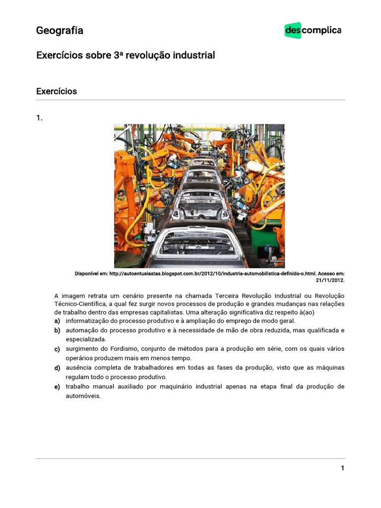 VOD - Geografia - Exercícios Sobre 3a Revolução Industrial - 2021 | PDF