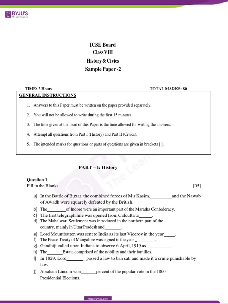 ICSE Class 8 History Civics Sample Paper 2 | PDF | Travel