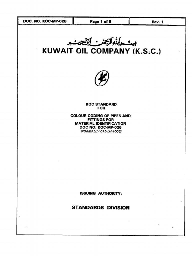 KOC-MP-026 Rev1-Colour Coding of Pipes | PDF