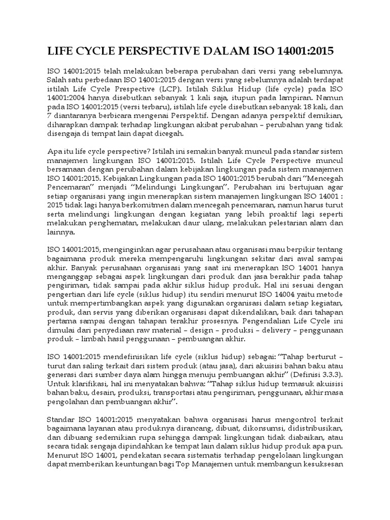 Suplemen 2-Life Cycle Prespective Dalam ISO 14001 PDF | PDF
