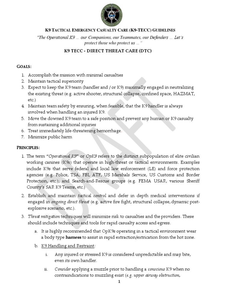 K9 TECC Guidelines Working Draft FINAL Submitted Oct 2016 | PDF ... K9 TECC Guidelines Working Draft FINAL Submitted Oct 2016 | PDF ...