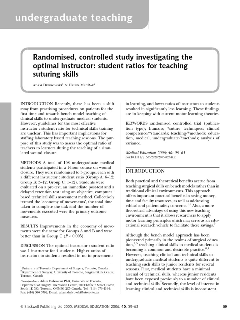 Dubrowski 2006 | PDF | Analysis Of Variance | Medical School