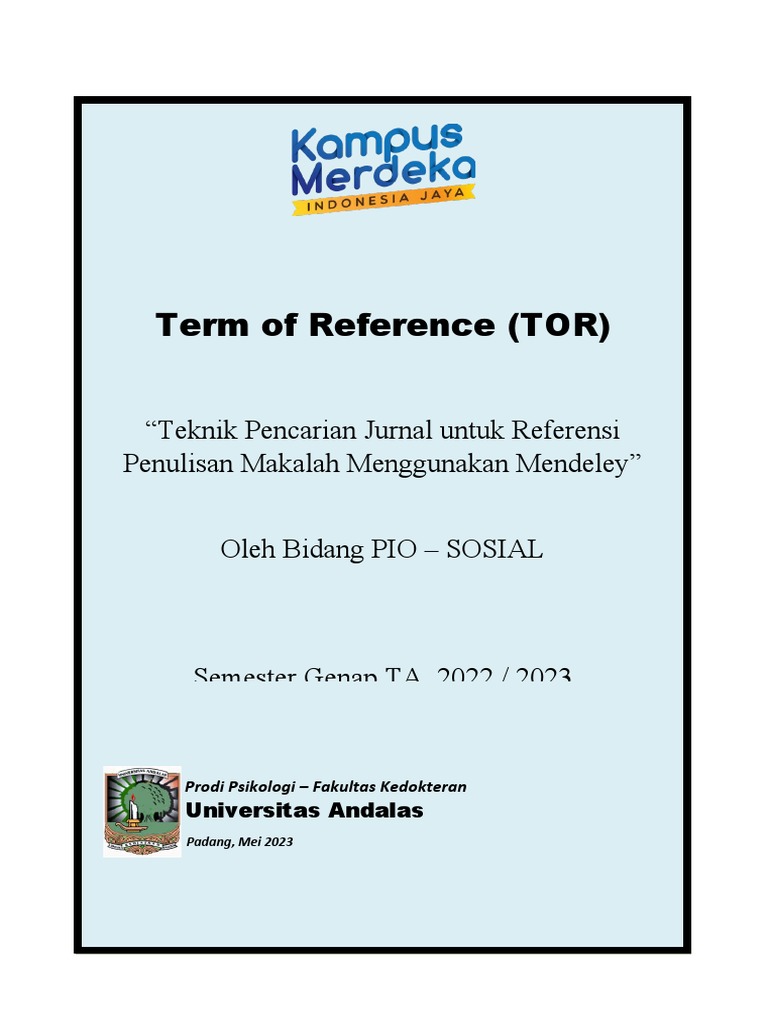 (TOR) Proposal Workshop Mendeley 2023 | PDF