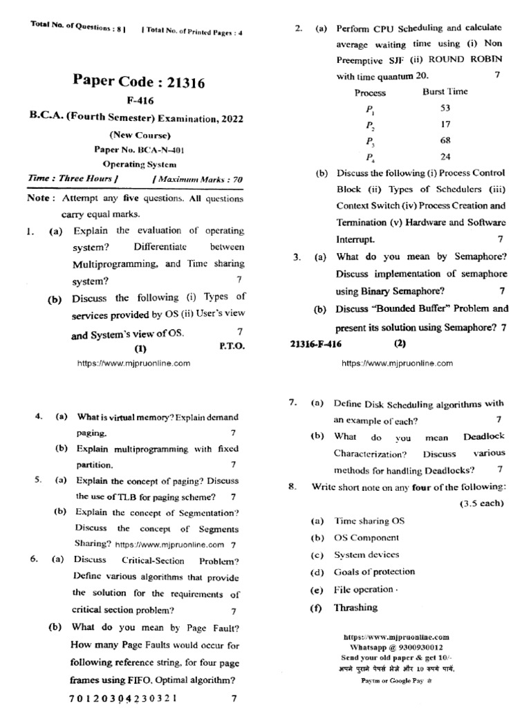 Bca 4 Sem Operating System 21316 2022 | PDF