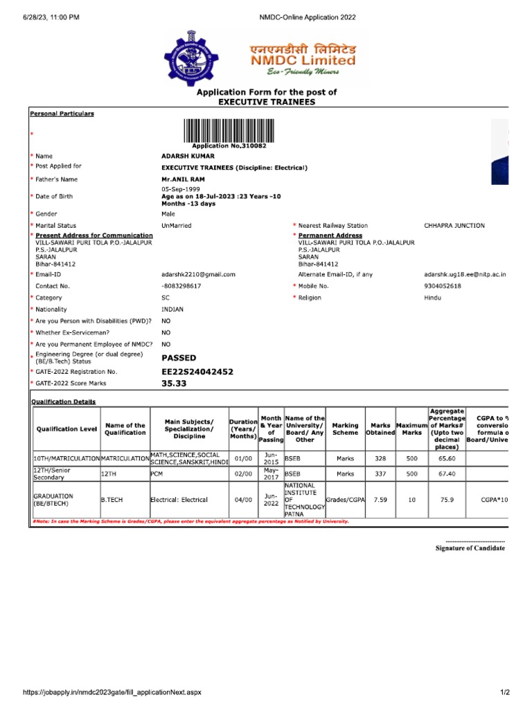 NMDC Applicationform | PDF
