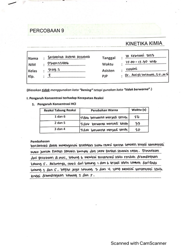 Laprak Kimia 9 Kinetika Kimia | PDF