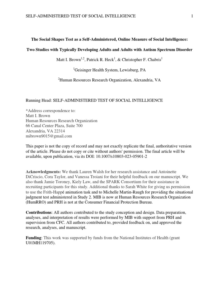 Social Shapes Test for Social Intelligence | PDF | Autism Spectrum ...