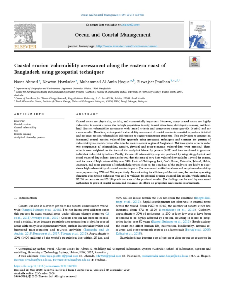 Coastal Erosion Vulnerability Assessment | PDF
