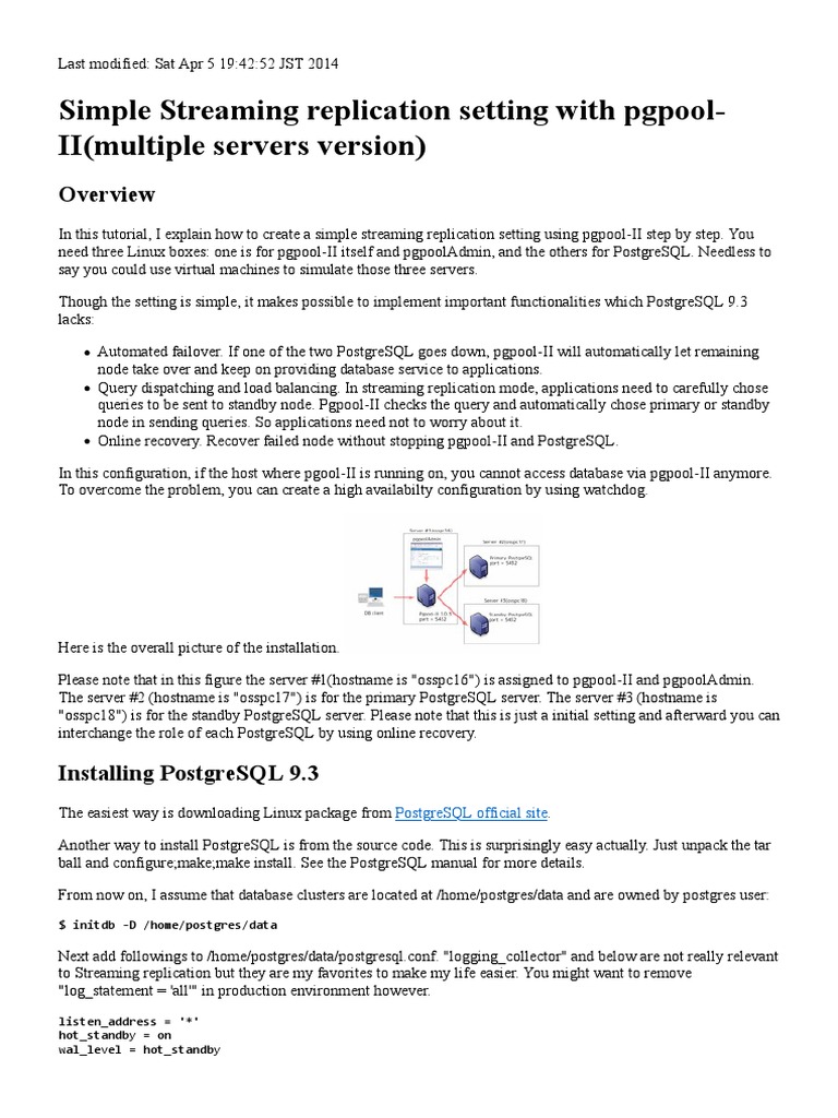 Simple Streaming Replication Setting With Pgpool Ii Pdf Postgre Sql Php