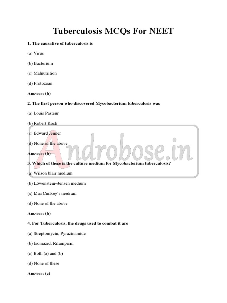 Tuberculosis MCQs for NEET Exam | PDF
