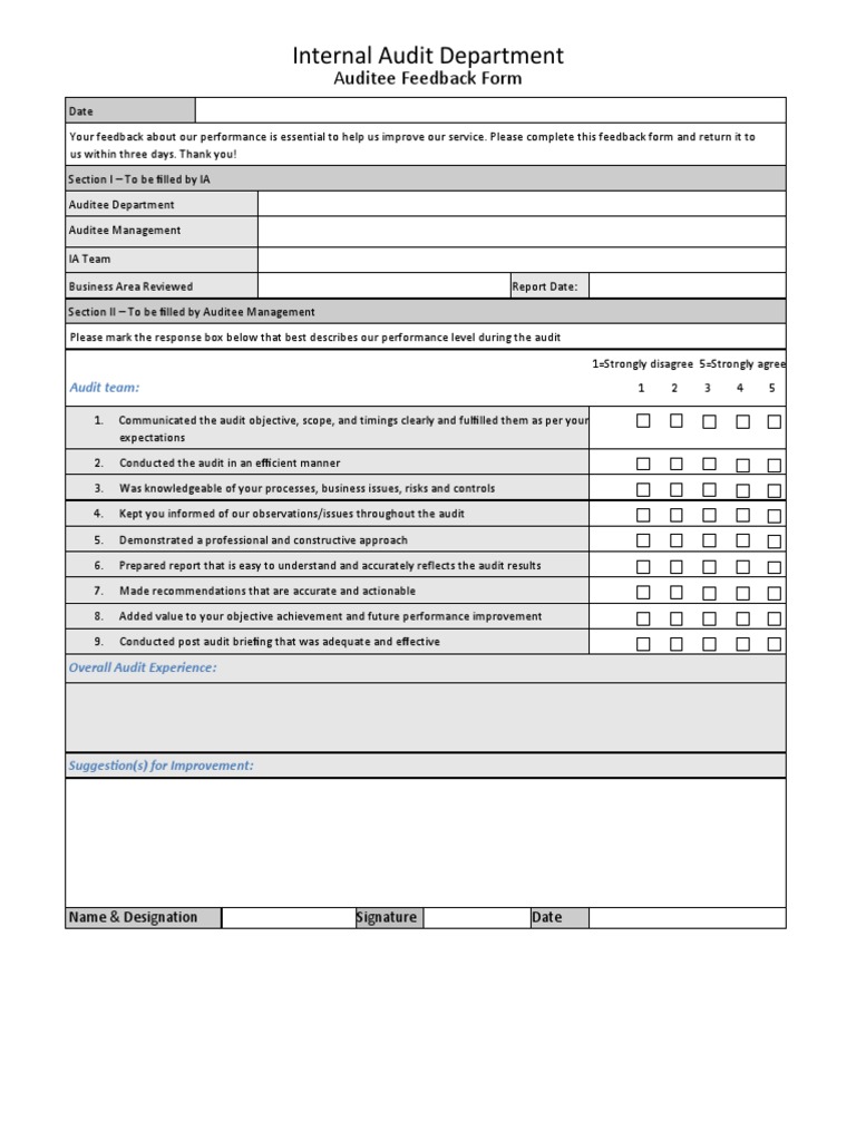 Auditee Feedback Form Pdf
