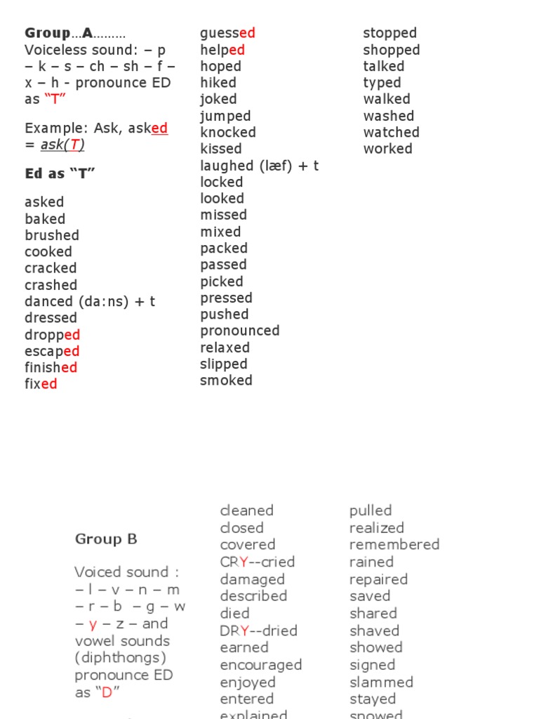 REGULAR VERBS - ED Ending | PDF