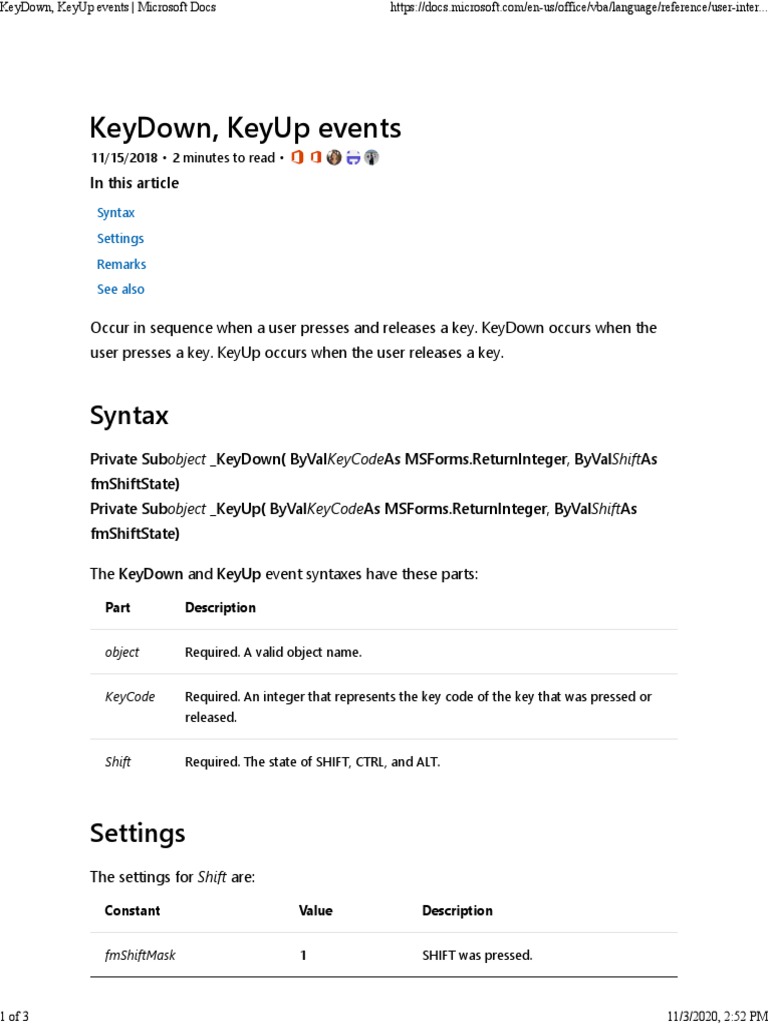 KeyDown, KeyUp Events - Microsoft Docs | PDF KeyDown, KeyUp Events - Microsoft Docs | PDF
