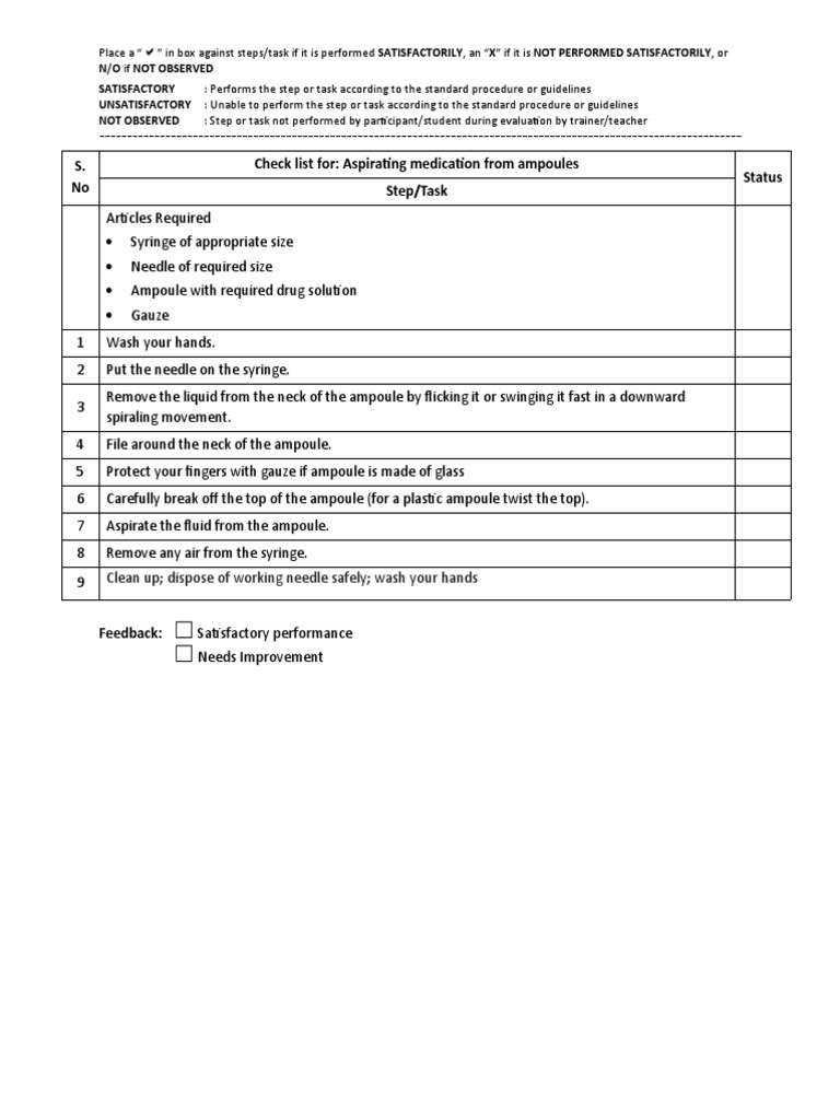 Aspirating Medication Checklist | PDF