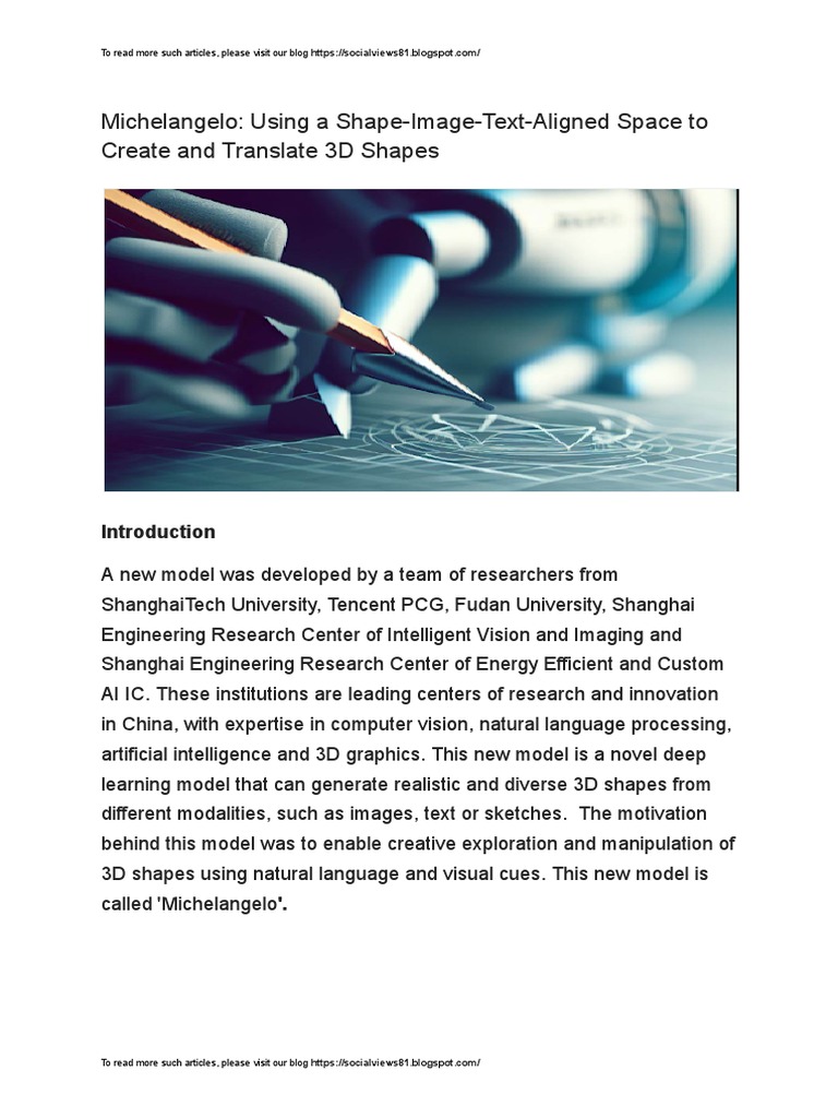 Michelangelo: Using A Shape-Image-Text-Aligned Space To Create and Translate 3D Shapes | PDF | Art