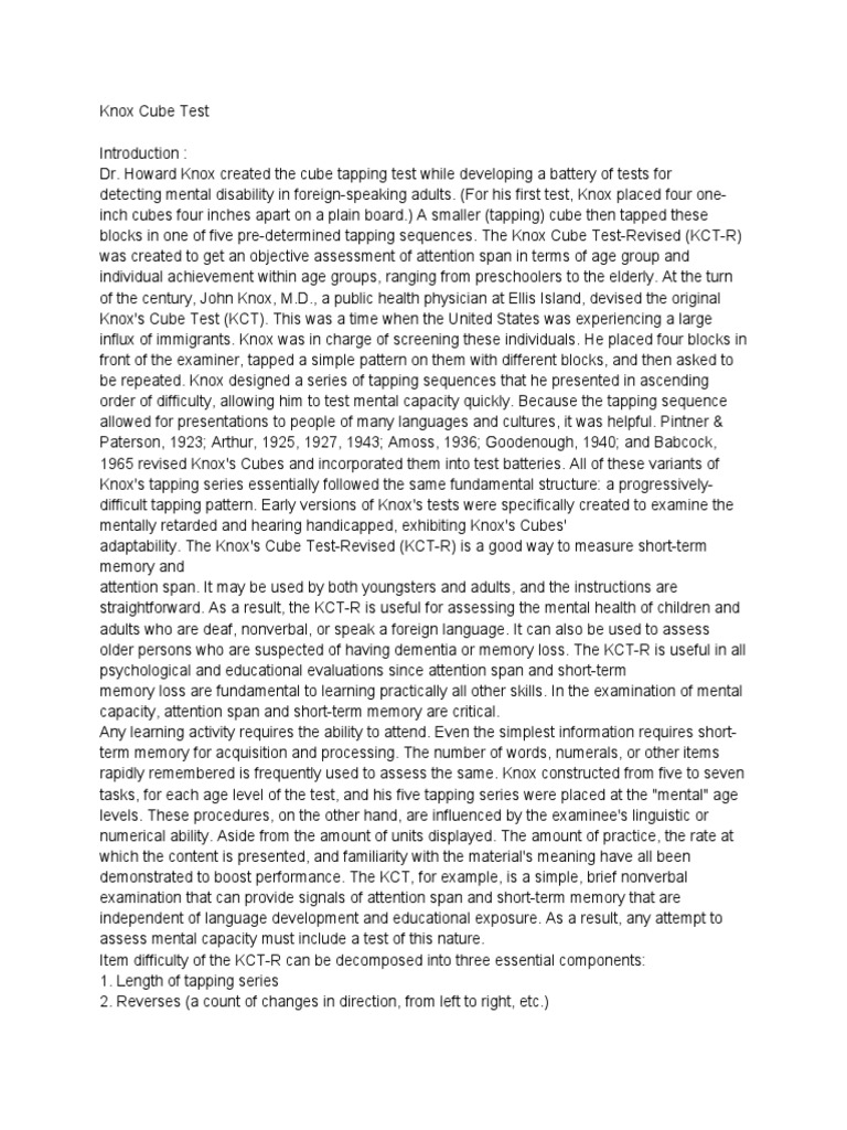 Knox Cube Test | Download Free PDF | Memory | Attention