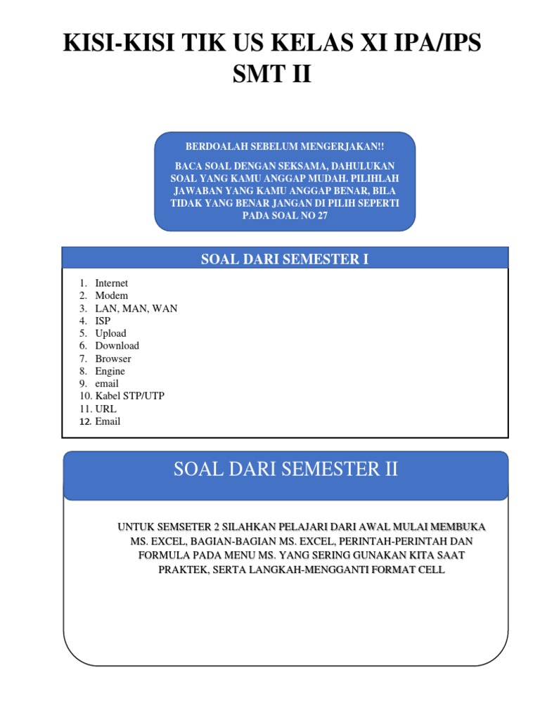 Kisi Kisi Tik Us Kelas Xi Ipa Ips SMT Ii | PDF
