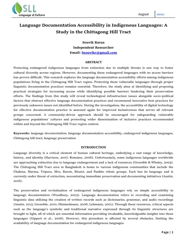 Language Documentation Accessibility in Indigenous Languages: A Study in The Chittagong Hill ...
