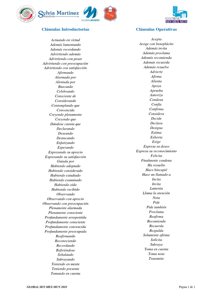 12 Cláusulas Introductorias y Operativas GLOBAL SEN MEX MUN 2018 | PDF