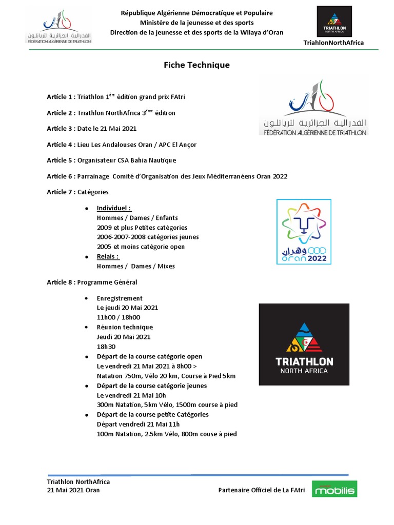 Triathlon North Africa 2021 à Oran | PDF | Triathlon | Athlétisme