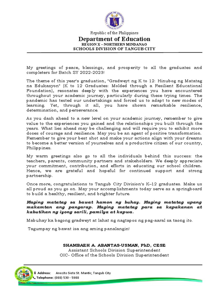 Graduation Message SDS | PDF Graduation Message SDS | PDF