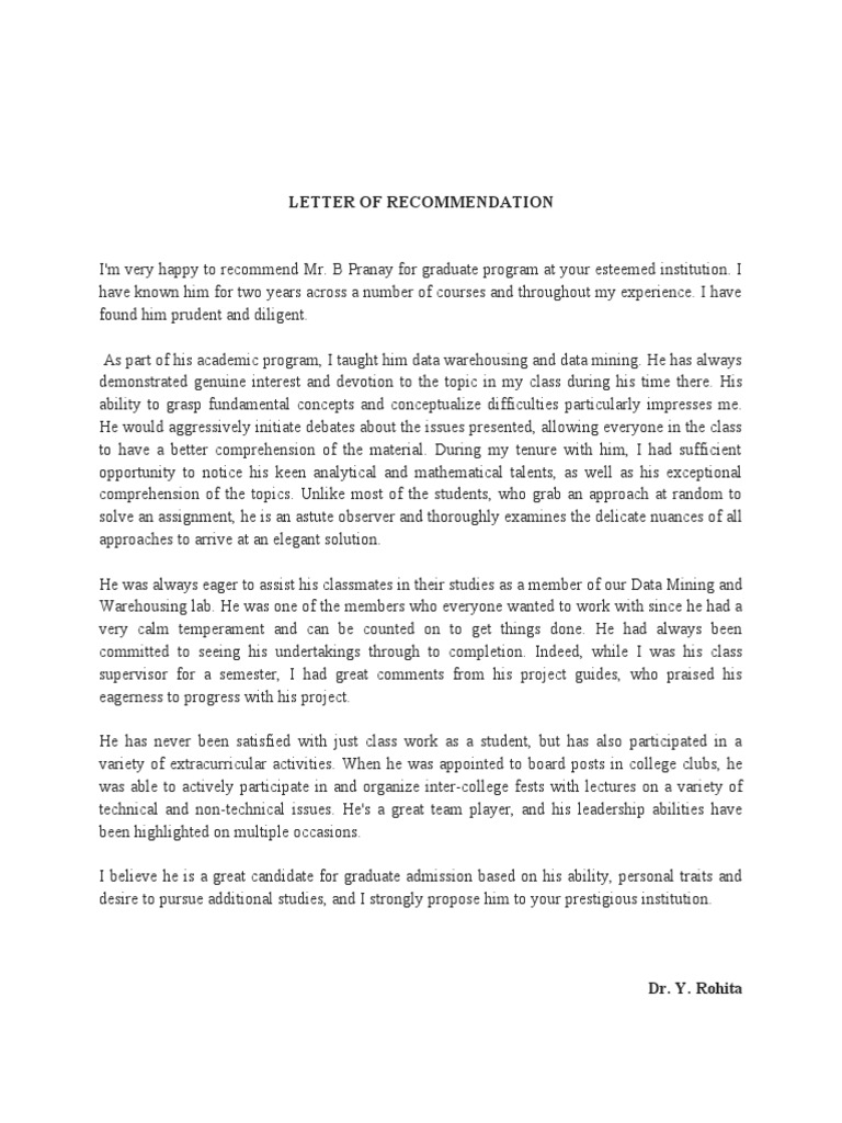 Pranay - Letter of Recommendation | PDF