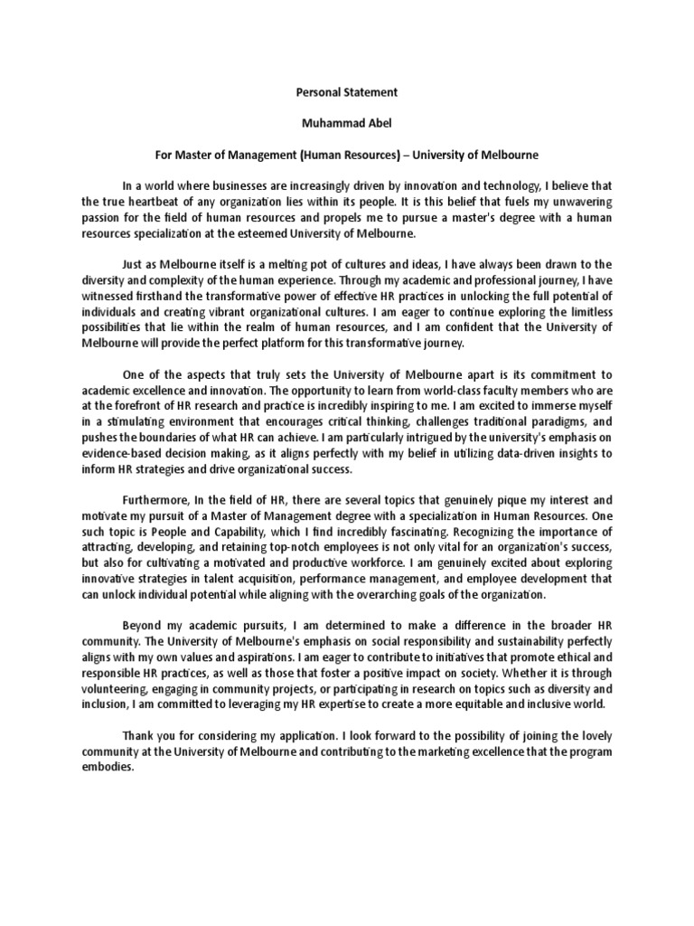 Personal Statement - Human Resources (Management) - Muhammad Abel | PDF ...