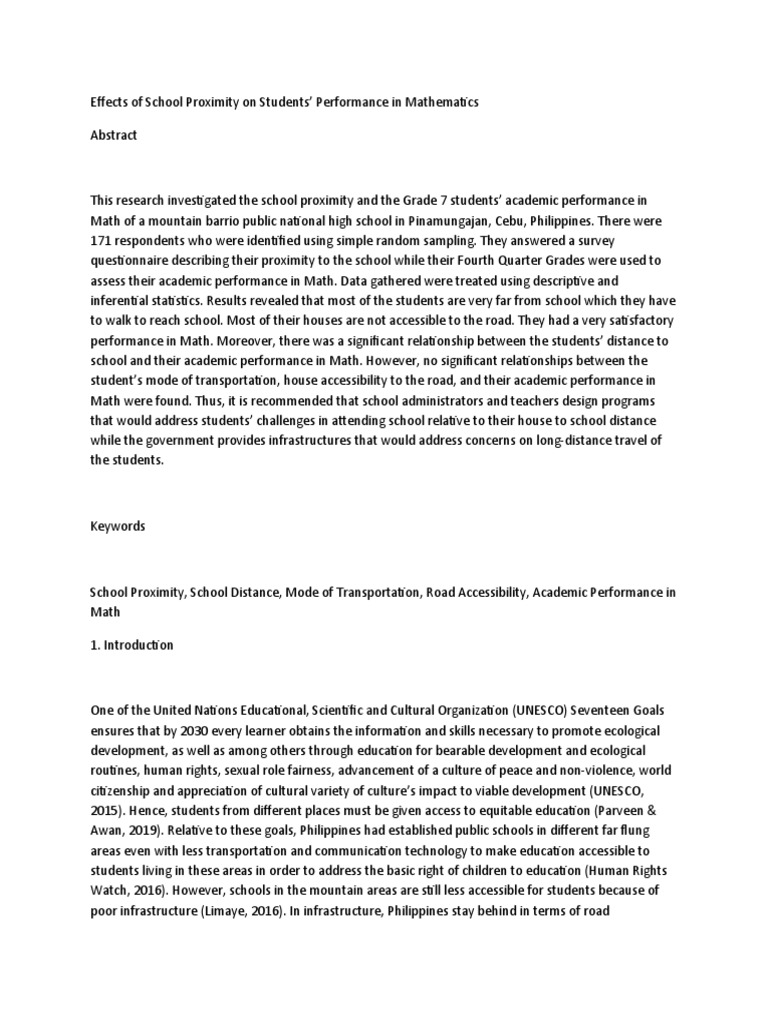School Proximity's Impact on Math Performance | PDF | Survey ...