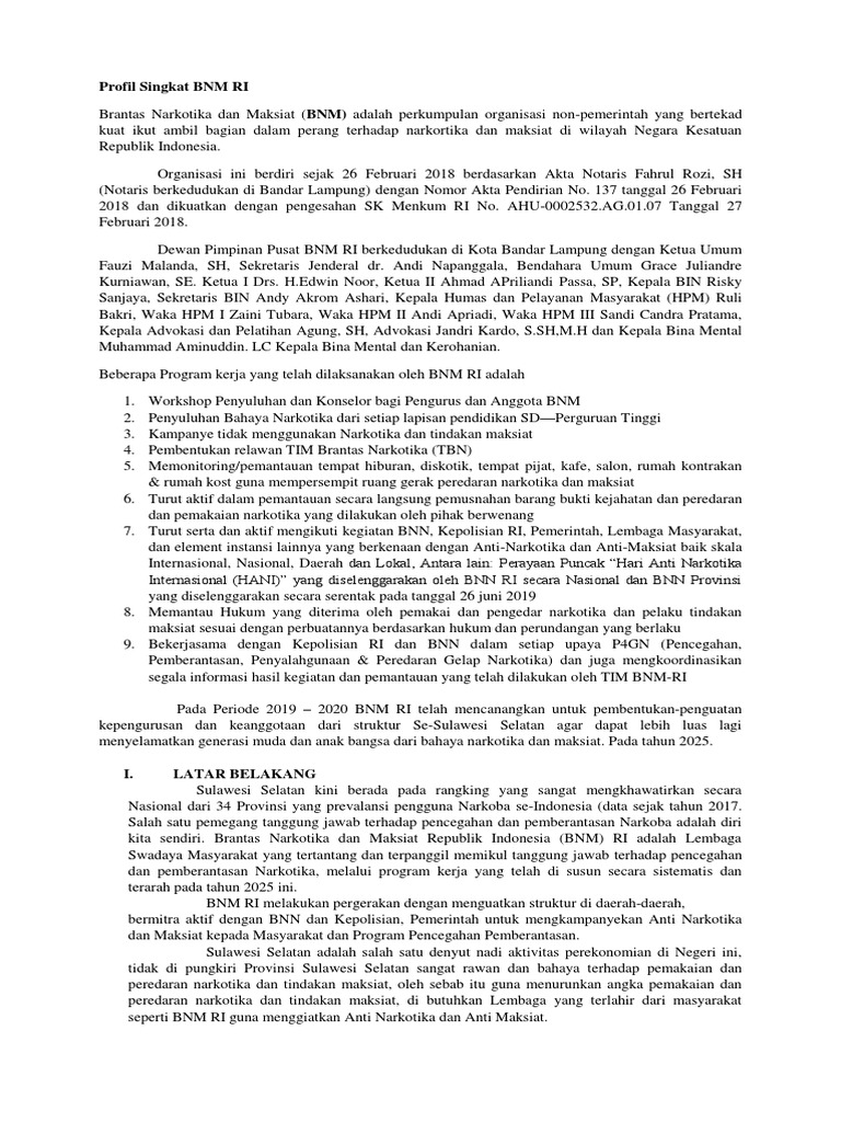 Profil Singkat Dan Latar Belakang BNM RI | PDF