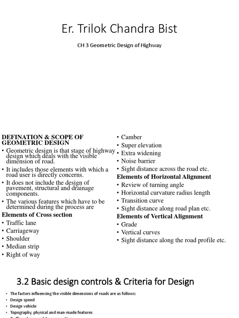 CH 3 Geometric Design-Transportation | Download Free PDF | Road | Traffic