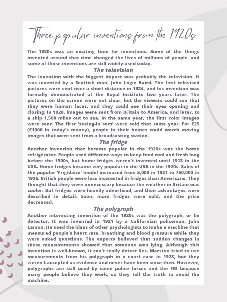 Three Popular Inventions From The 1920s (1) - 1-16 | PDF