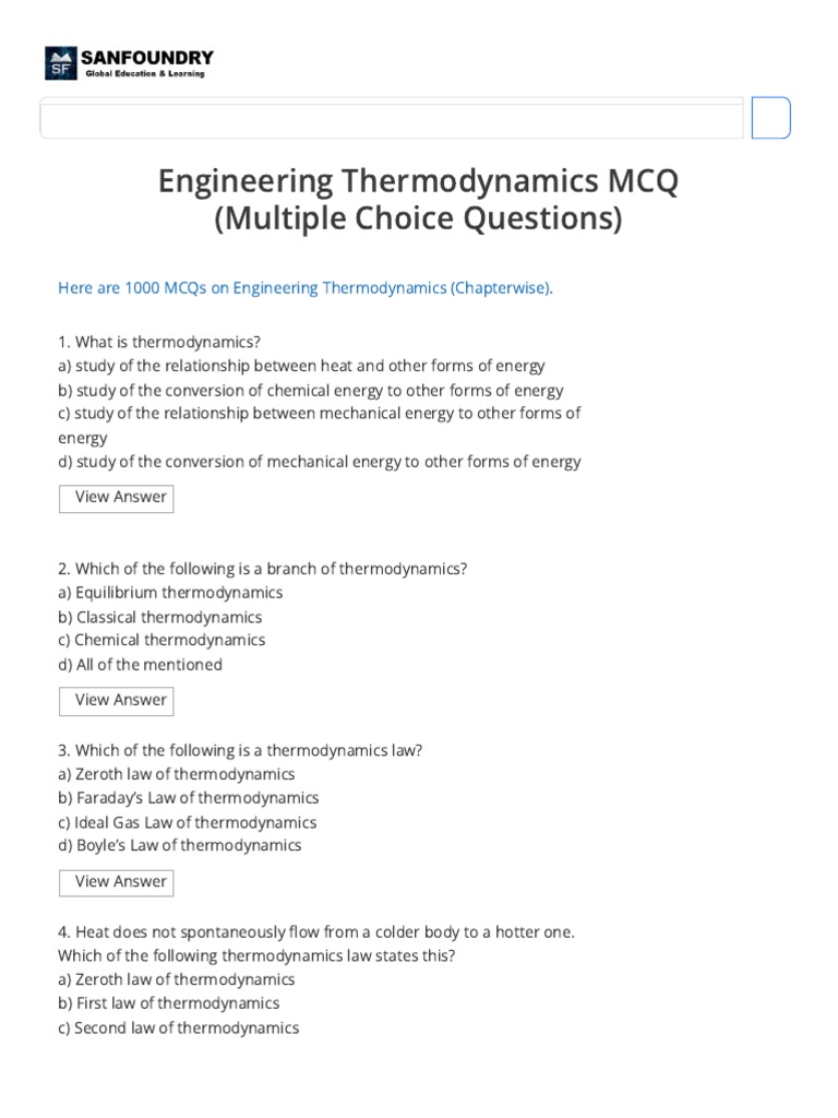 1000 Engineering Thermodynamics MCQ (Multiple Choice Questions) - Copy | PDF