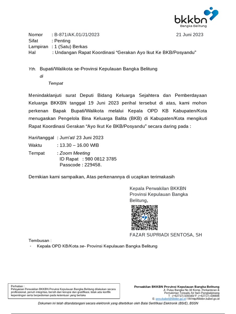 Undangan Rapat Koordinasi BKB/Posyandu | PDF