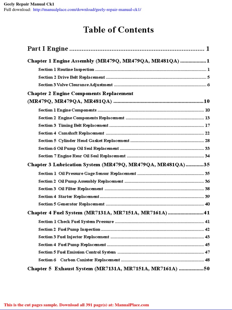 Geely Repair Manual Ck1 | PDF