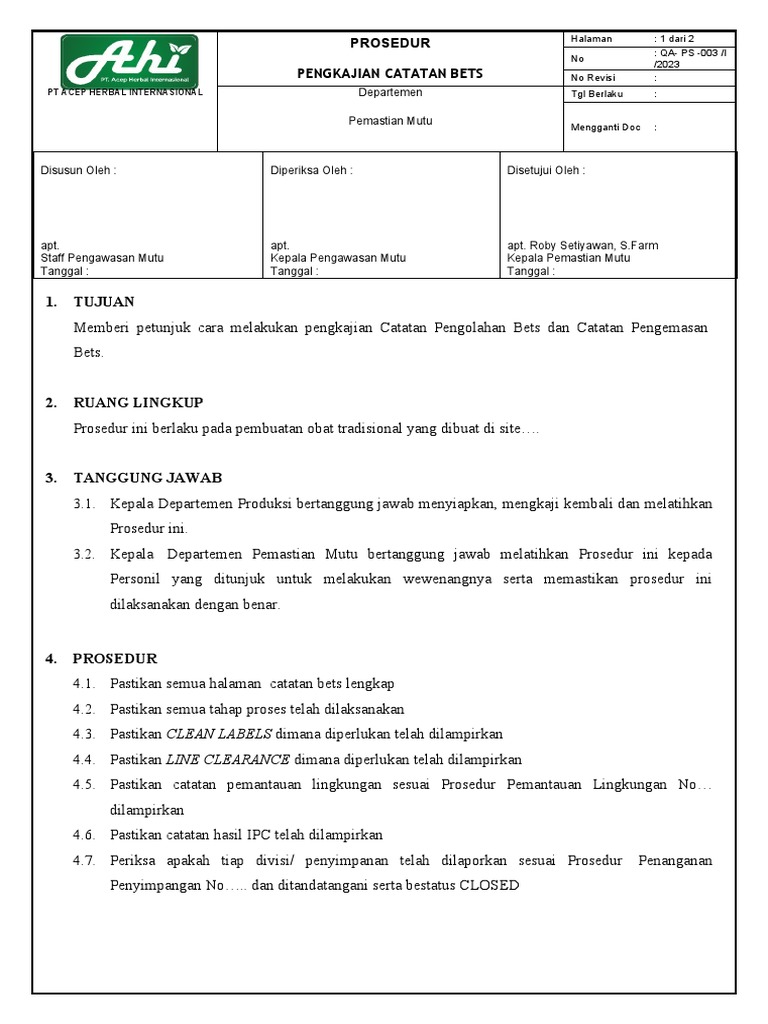 3 Qa-ps-003-I-2023 - Pengkajian Catatan Bets | PDF