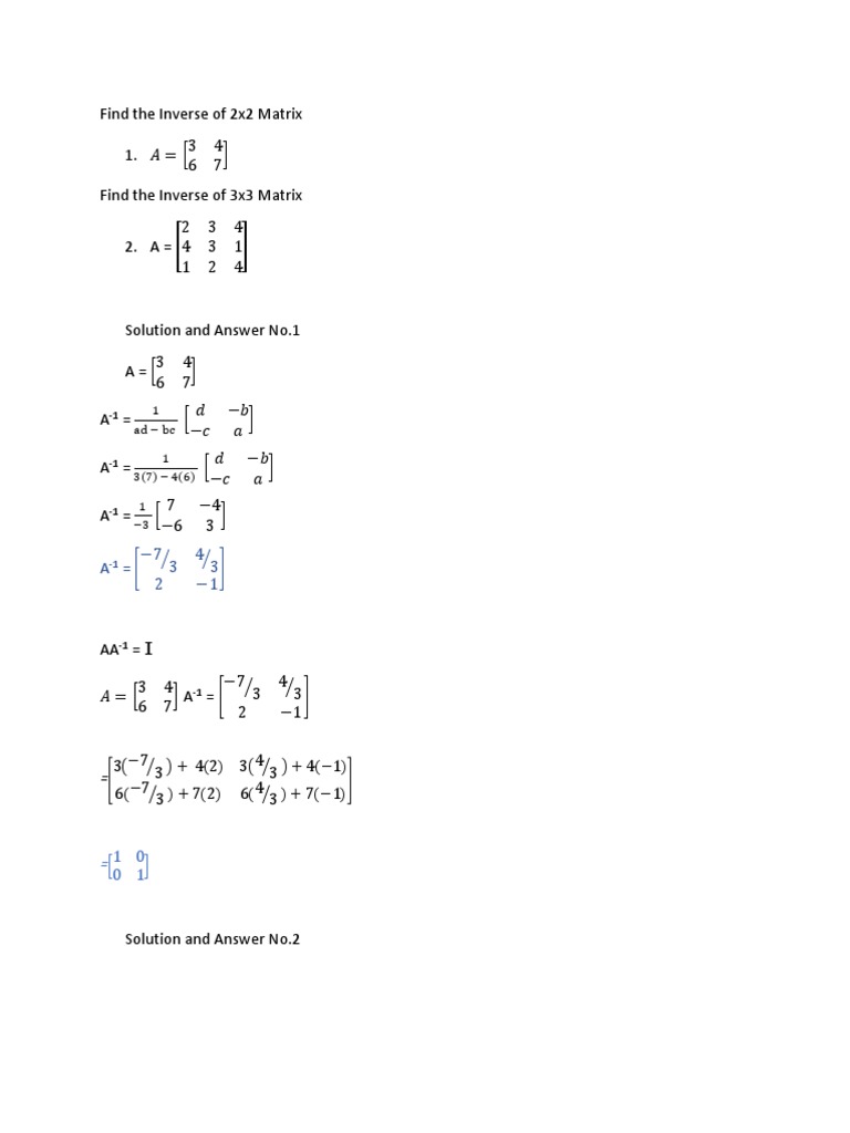 Inverse Matrix Practice Problems | PDF