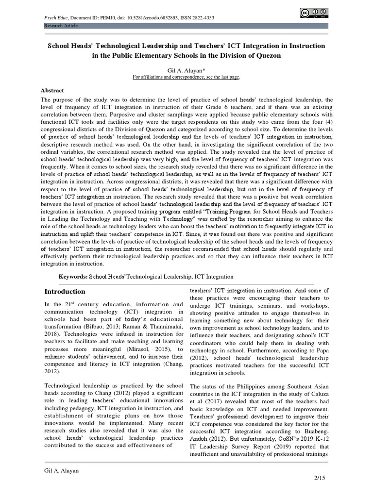 School Heads' Tech Leadership & ICT Use | PDF | Educational Technology ...